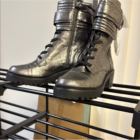 Dkny | Shoes | Silver Combat Moto Boots With Chunky Sole And Laceup ...